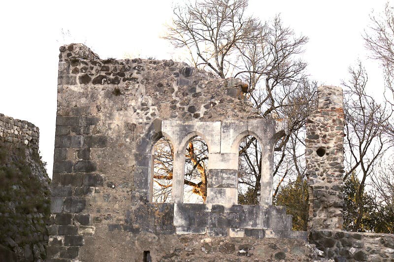 Ruined Wall with Arched Windows at Leiria Castle, Portugal Editorial ...