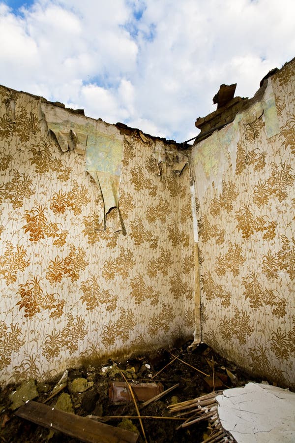 Ruined Walls and Wallpaper Pattern Stock Image - Image of apartment ...