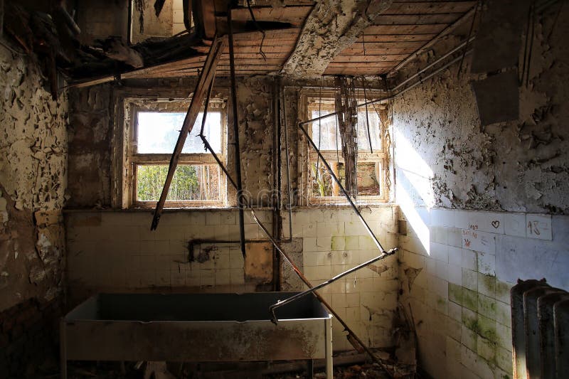 Ruined Washing Room in an Abandoned Building Stock Image - Image of ...
