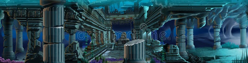 Ruines De L'Atlantide. Fond Sous-marin. Illustration Stock ...