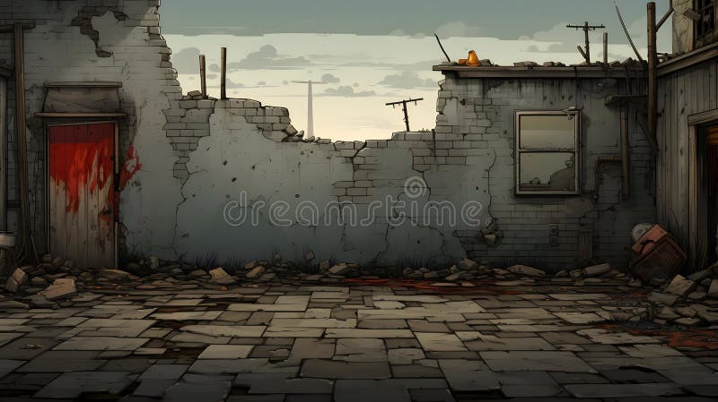 Ruinous Pixel Art Building Featuring a Decayed Interior with Distressed ...