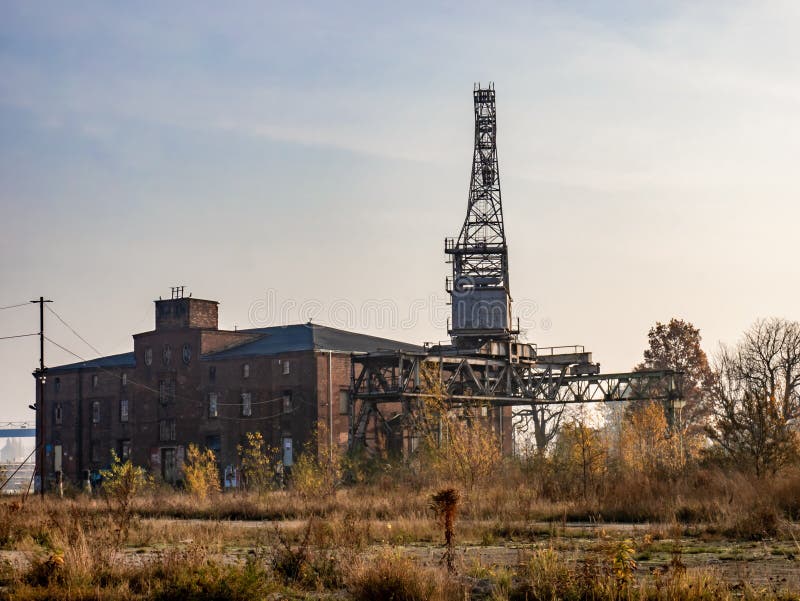 Ruins of Abandoned Building and Crane. Post Apocalyptic Fallout Image ...