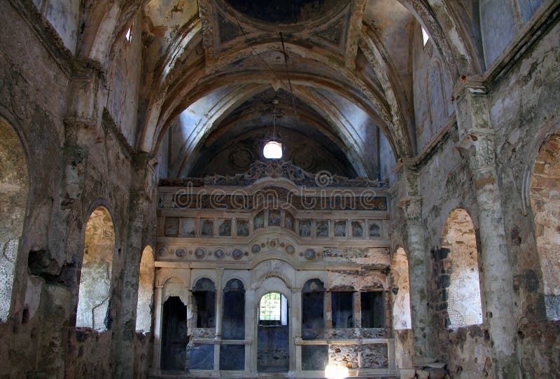 Ruins of Abandoned Church in Kayakoy, Turkey Stock Photo - Image of ...
