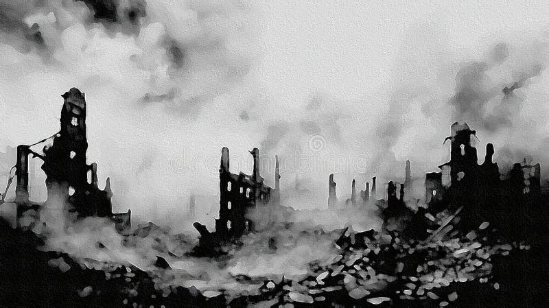 Ruins in the Aftermath of War Stock Illustration - Illustration of ...