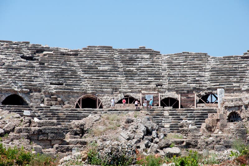 Ruins of Ancient Amphitheater in Side, Turkey Stock Image - Image of ...
