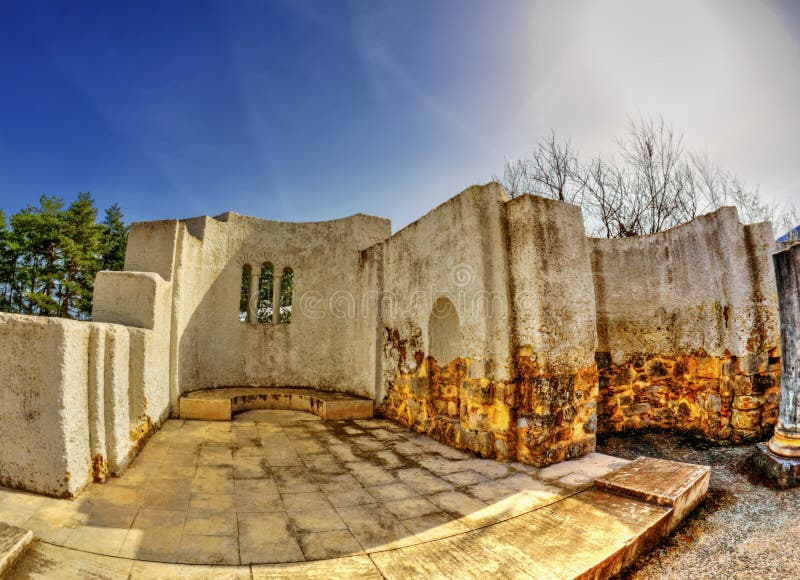 Ruins of Ancient Church in Fish-eye Perspective Stock Photo - Image of ...