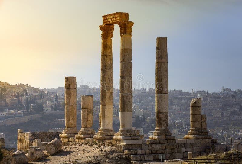 The Ruins of the Ancient Citadel in Amman Stock Image - Image of town ...
