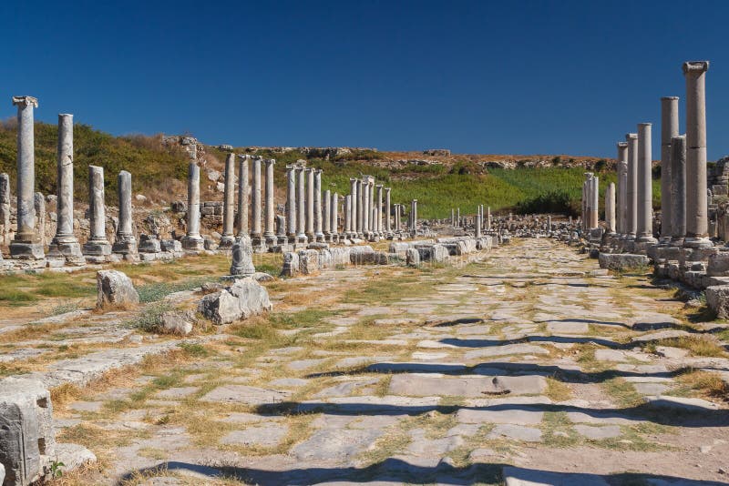 Ruins of the Ancient City of Perge Stock Photo - Image of landscape ...