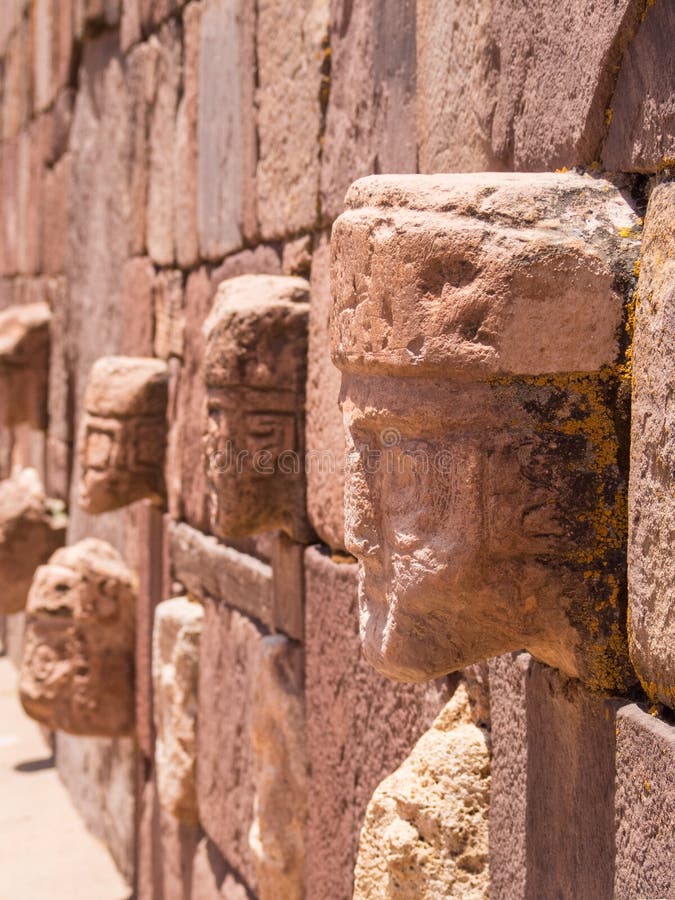Ruins of the Ancient City of Tiwanaku, Bolivia, Faces View Stock Photo ...