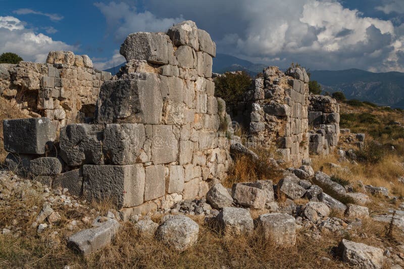 Ruins of the Ancient City Xantos Stock Image - Image of mountain ...