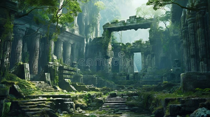 Ruins of an Ancient Civilization in the Forest. Generative AI Stock ...