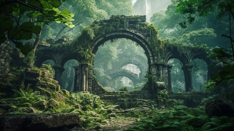 Ruins of an Ancient Civilization in the Forest. Generative AI Stock ...