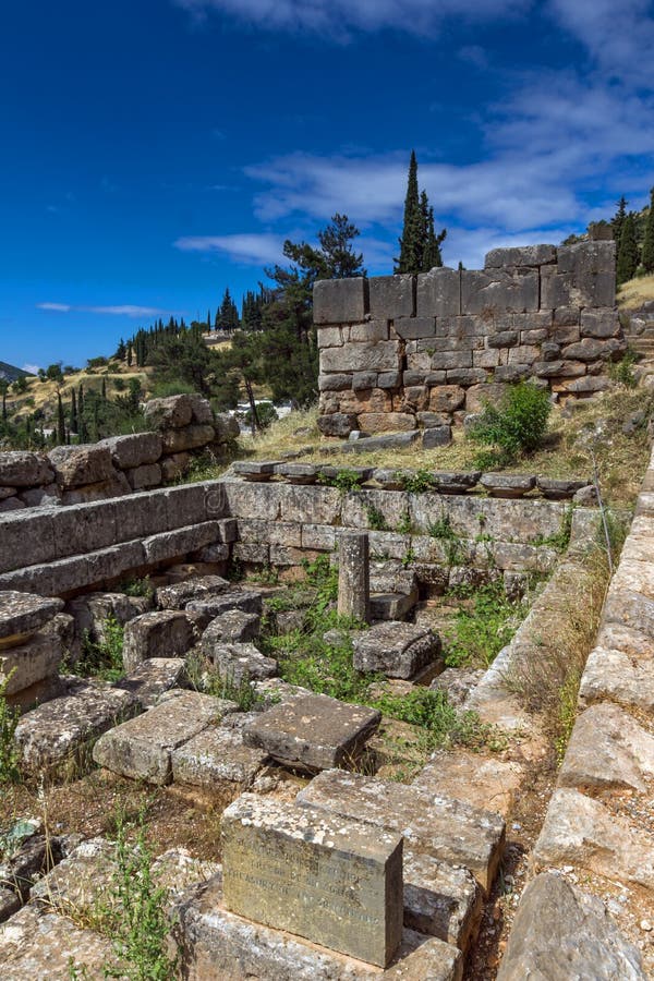 Ruins of Ancient Greek Archaeological Site of Delphi, Greece Stock ...