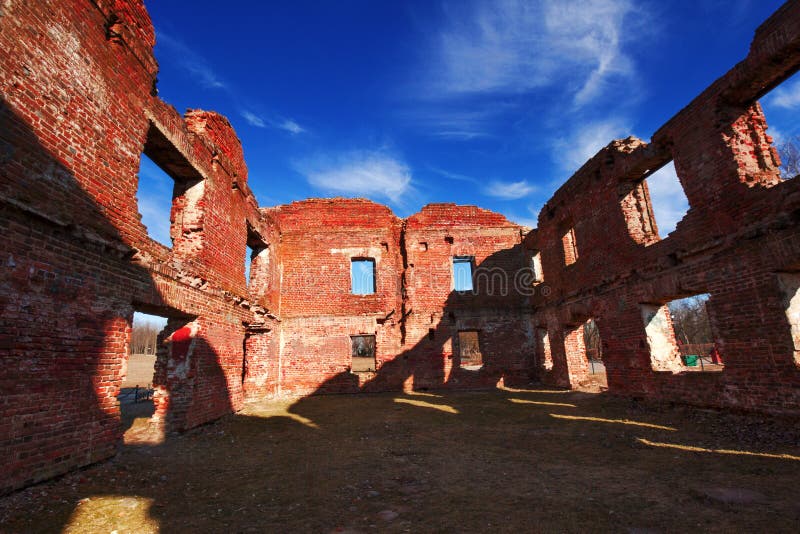 Ruins of an Ancient Red Brick Building, Ruins of a Damaged and ...