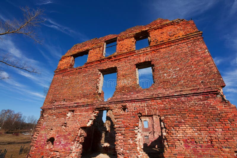 Ruins of an Ancient Red Brick Building, Ruins of a Damaged and ...
