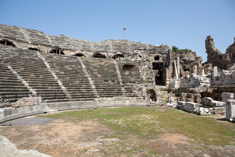 The Ruins of Ancient Roman Amphitheatre in Side. Stock Photo - Image of ...