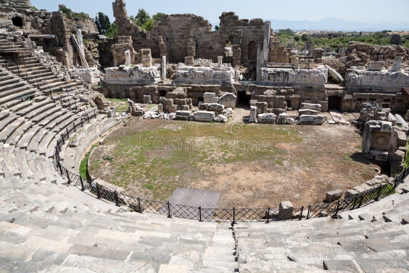 The Ruins of Ancient Roman Amphitheatre in Side. Stock Image - Image of ...