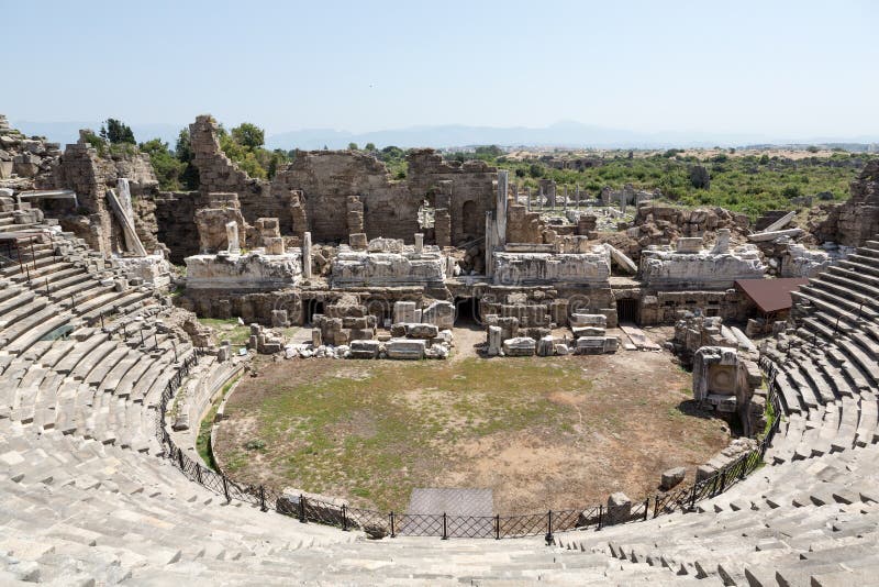 The Ruins of Ancient Roman Amphitheatre in Side Stock Photo - Image of ...