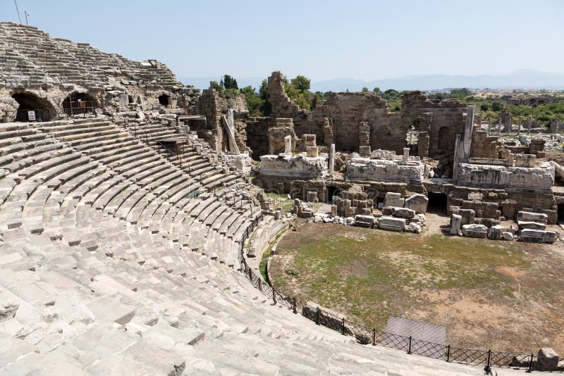 The Ruins of Ancient Roman Amphitheatre in Side. Stock Image - Image of ...