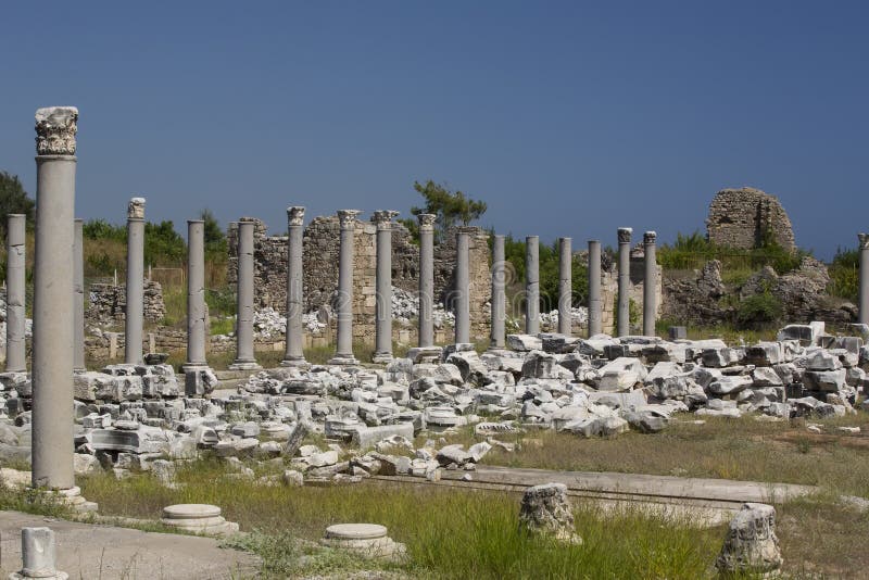 The ruins of ancient Side stock image. Image of scene - 57061261