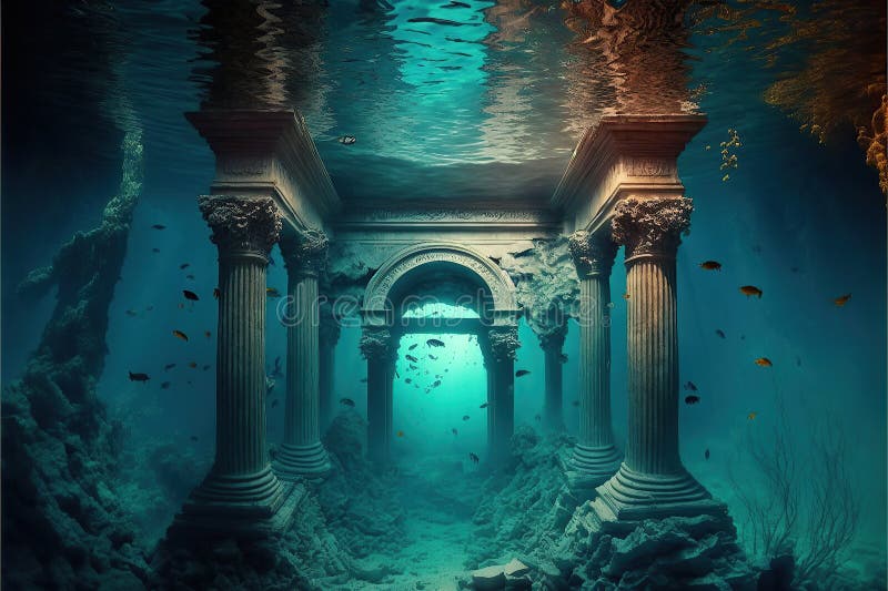 Ruins from Ancient Stone Steps Under Water Stock Illustration ...