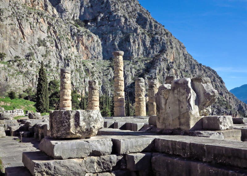 Ruins of the Ancient Temple of Apollo at Delphi, Overlooking the Valley ...