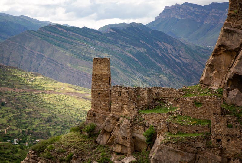Ruins of the Aul of the Ghost of Kahib in the Mountains of Dagestan ...