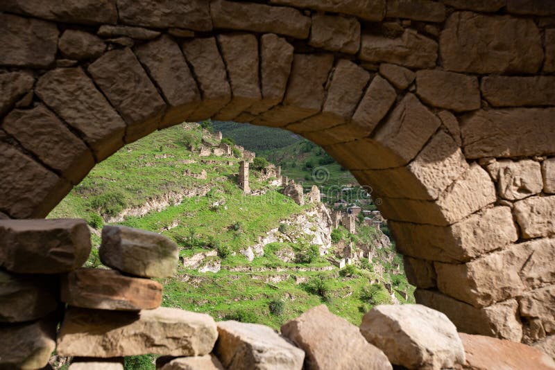 Ruins of the Aul of the Ghost of Kahib in the Mountains of Dagestan ...