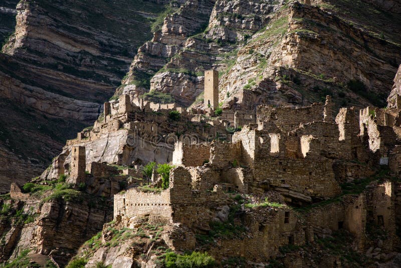 Ruins of the Aul of the Ghost of Kahib in the Mountains of Dagestan ...