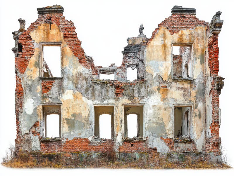 Red Brick Building Ruins Isolated on White Background Stock ...