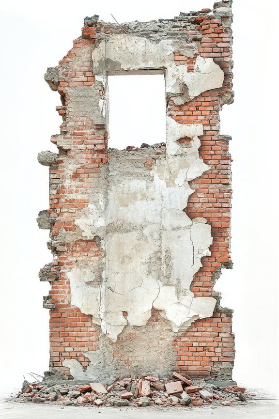 Red Brick Wall Ruins with Rectangular Window Frame Stock Illustration ...