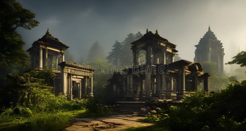 Ruins of a Buddhist Temple, Temple in Ruines, Forest, Cinematic Epic ...