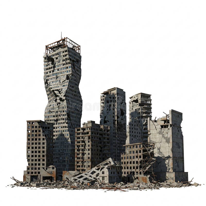 The Ruins of a Building with Broken Windows Stock Illustration ...