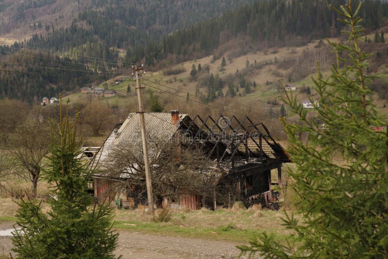 Ruins of a Burned Old House in the Mountains of Ukraine Stock Image ...