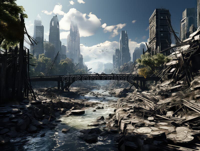 Ruins of a burnt city stock illustration. Illustration of city - 290141423