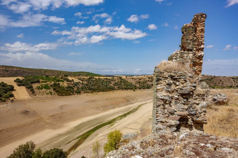 Ruins of Castle and Drought with Dry Dam Stock Image - Image of future ...