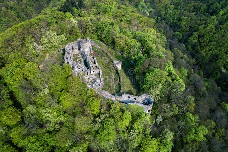 The Ruins of a Castle on a Mountain Covered by Forest. Stock Image ...
