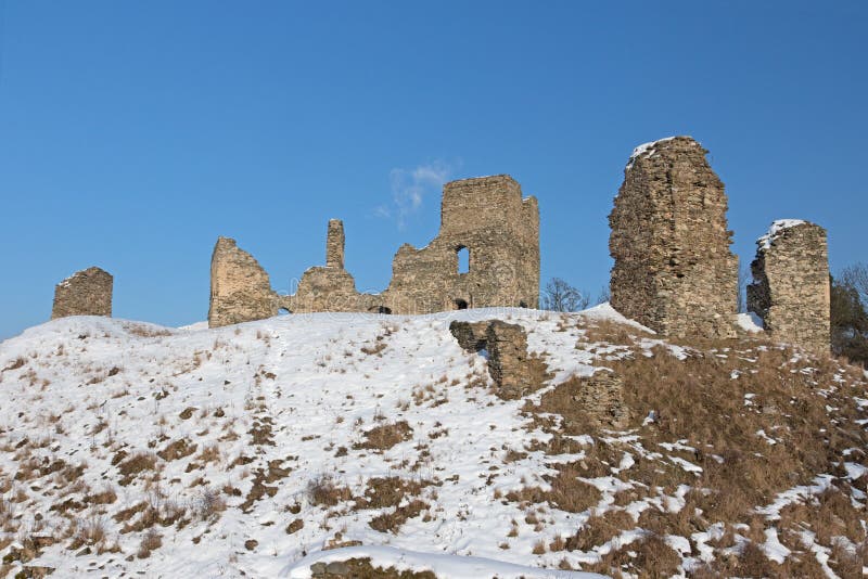 Ruins of the Castle in Winter. Stock Image - Image of history, rock ...