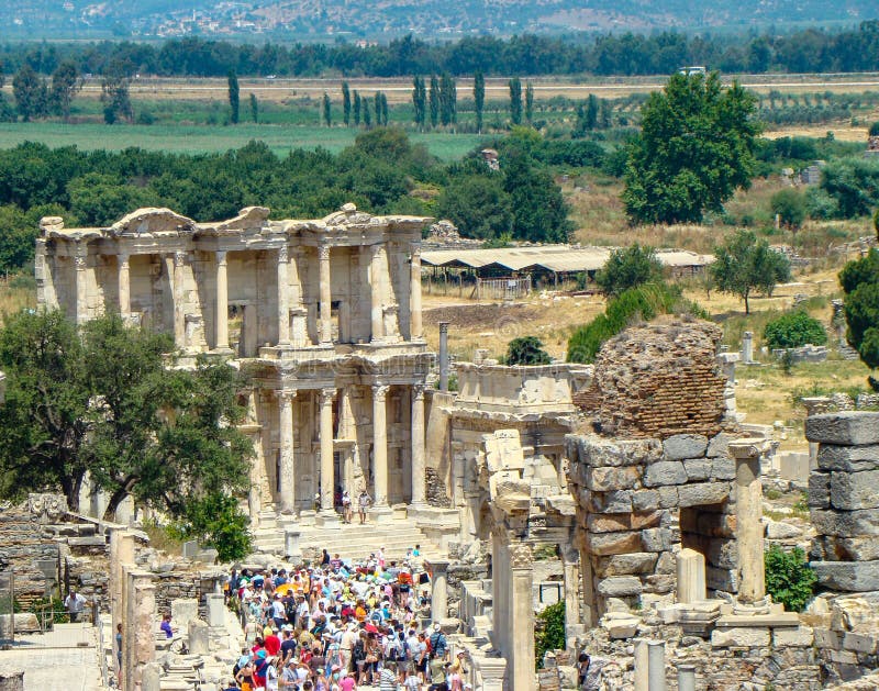 The Ruins of the Celsius Library in the Ancient City of Ephesus, Turkey ...