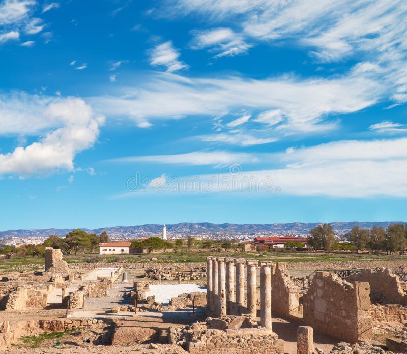 Ruins and Columns of the Ancient City of Paphos, Cyprus Stock Image ...