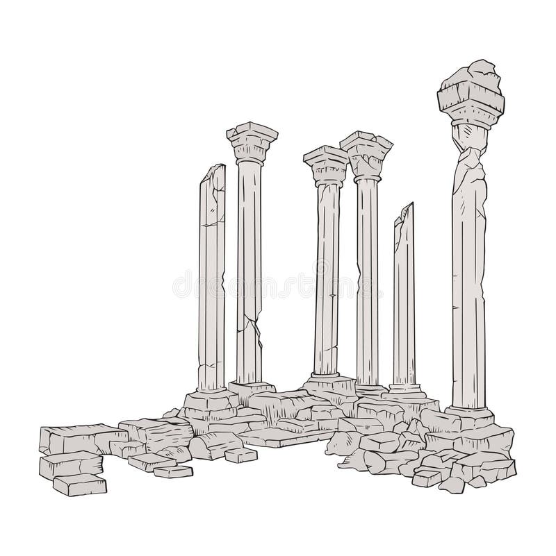Ruins columns illustration stock vector. Illustration of travel - 355758388