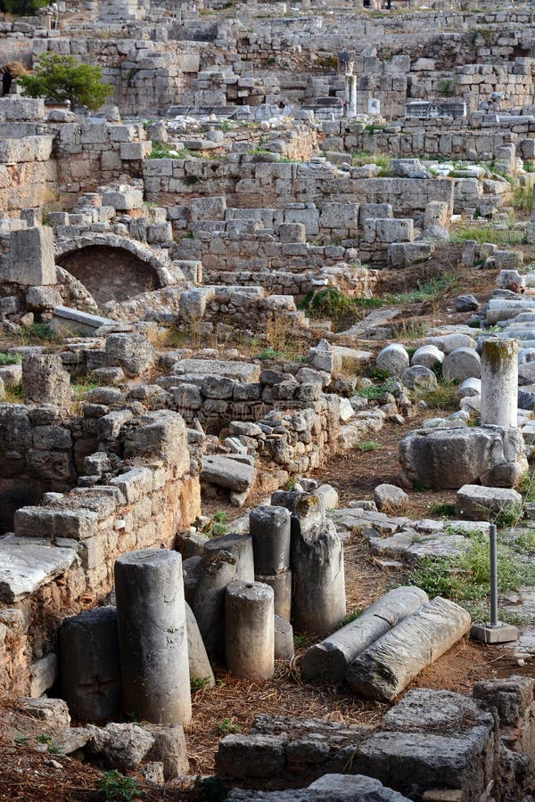 Ruins in Corinth, Greece - Archaeology Background Stock Photo - Image ...