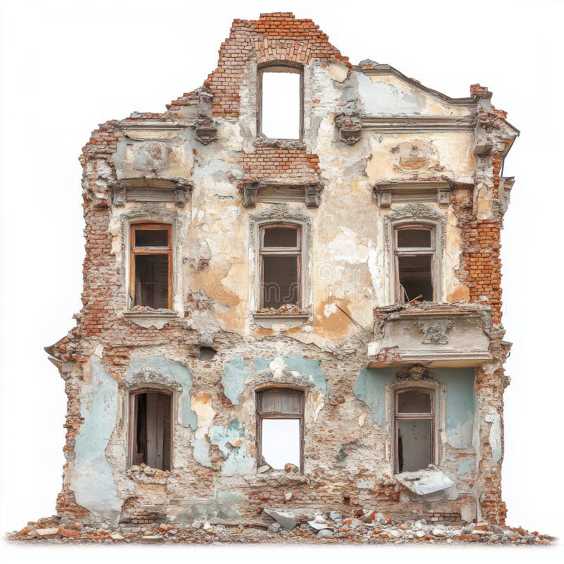 Dilapidated Brick Building Ruins Against White Background Stock ...