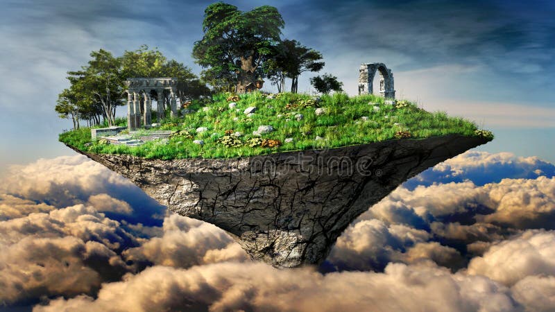 Ruins on the Floating Island Stock Illustration - Illustration of magic ...