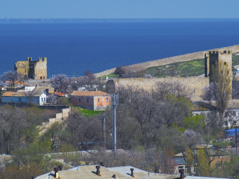 The Ruins of the Genoese Fortress Stock Photo - Image of light, cliff ...