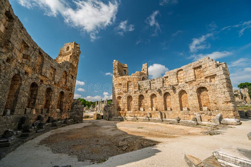 Ruins of the Hellenistic City Gate of the Ancient City of Perge (Perga ...