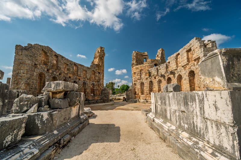 Ruins of the Hellenistic City Gate of the Ancient City of Perge (Perga ...