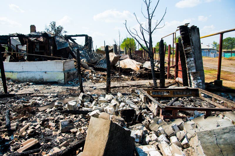 Ruins of house after fire stock photo. Image of burnt - 102313904