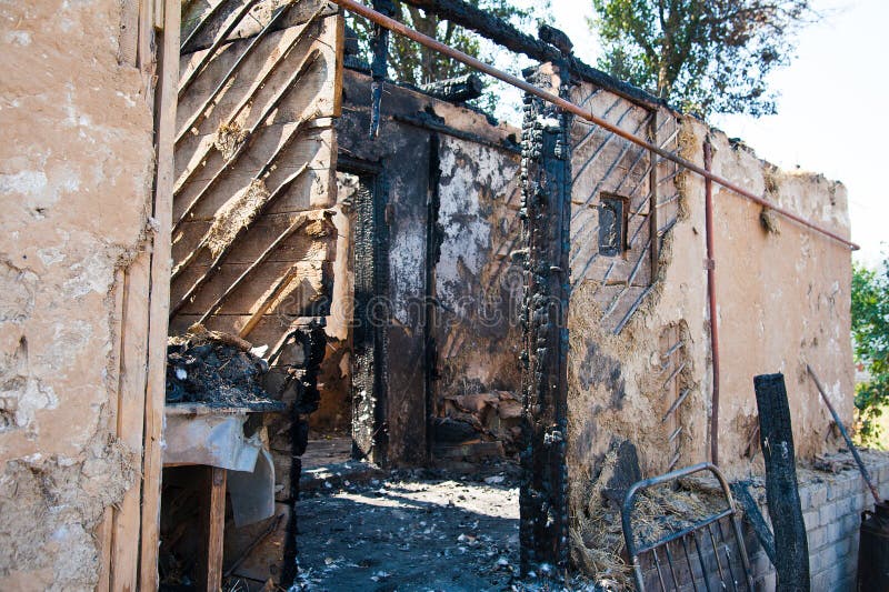 Ruins of house after fire stock image. Image of wall - 102824229