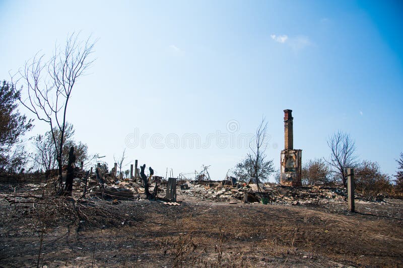 Ruins of house after fire stock image. Image of destruction - 102824123